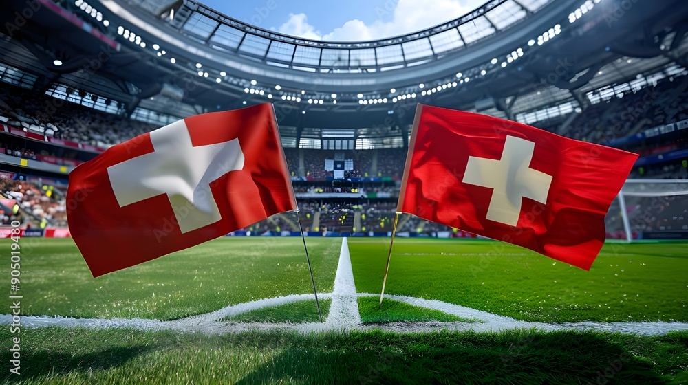 England vs Switzerland football match, English flag, Swiss flag ...
