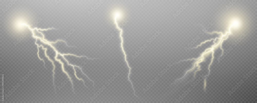 Realistic lightning flash effect, thunderstorm and lightning. Shining ...