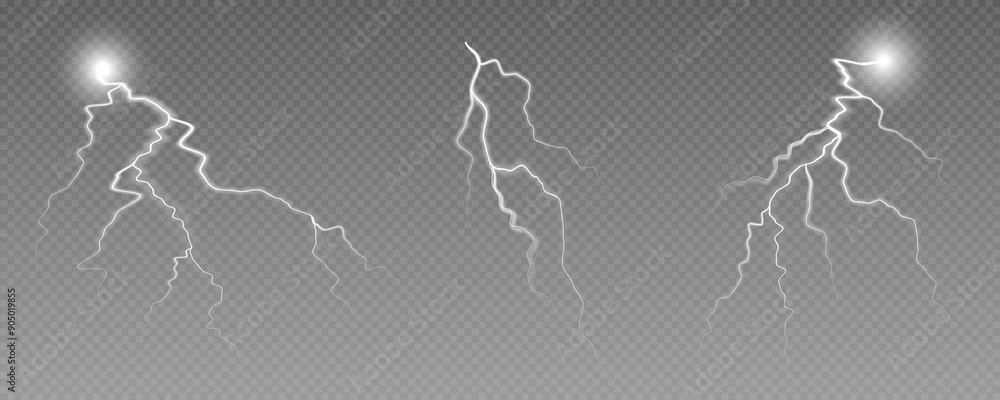 Realistic lightning flash effect, thunderstorm and lightning. Shining ...