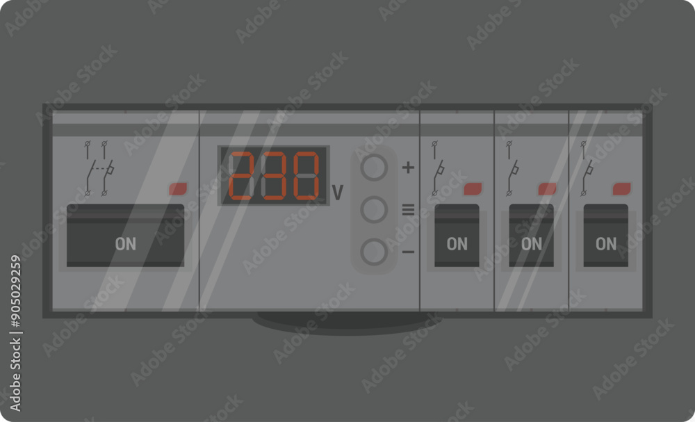 Closed electric switchboard. Fuse board box with semi transparent door ...