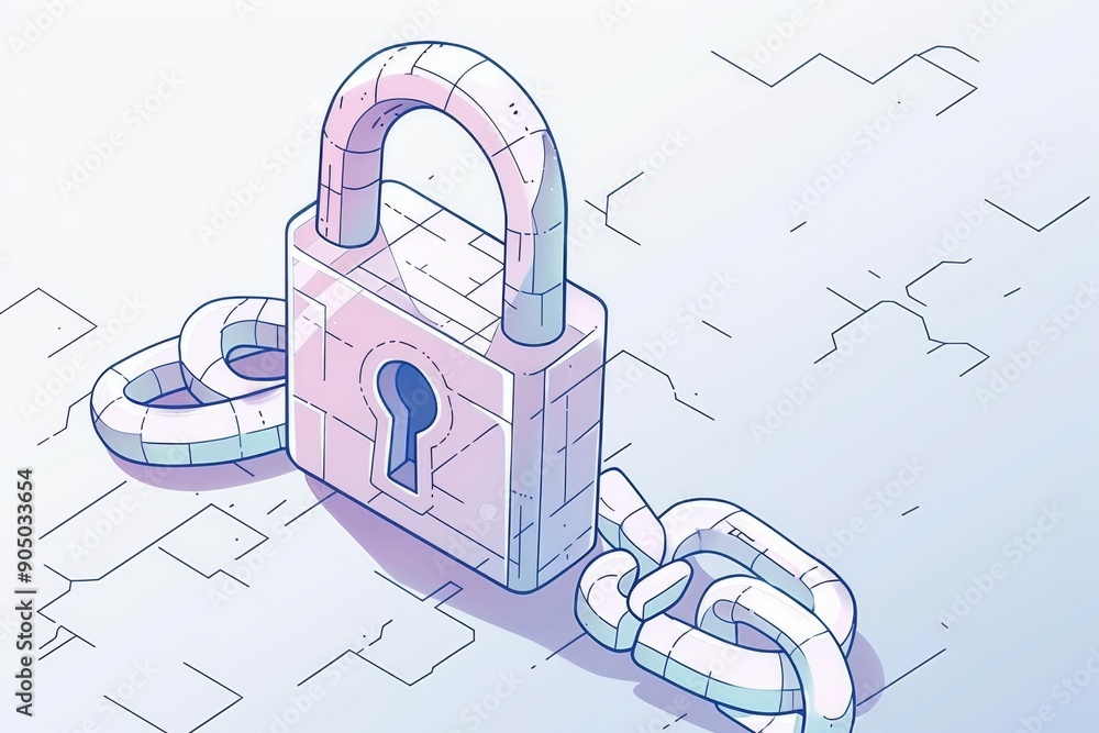 Outlined digital lock on a technical blueprint, merging architectural ...