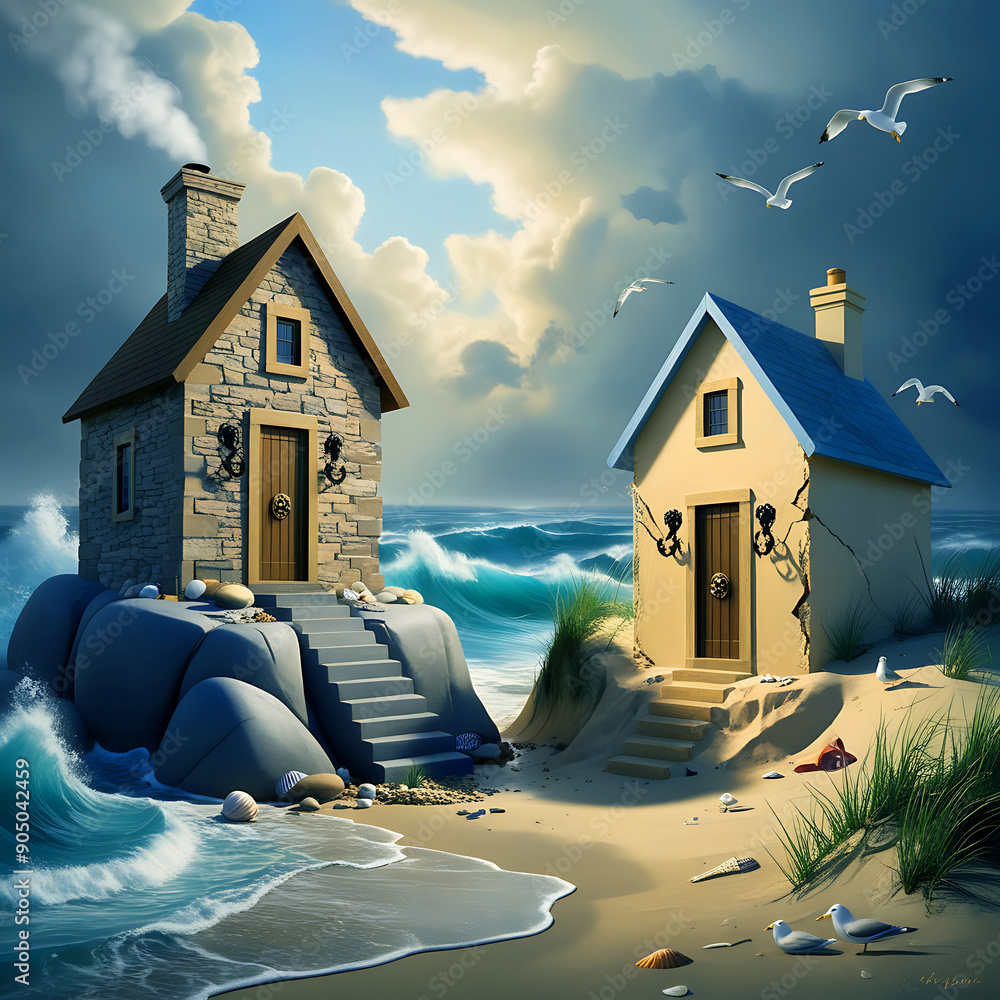 House constructed on the sand vs house constructed on a rock. Parable ...