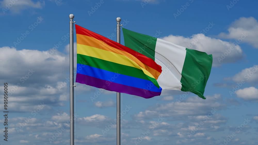 Nigeria and LGBT movement flags flying together, video concept of the ...