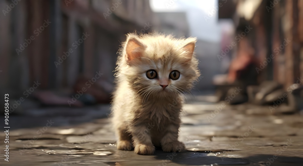 cute kitten, lonely kitten with a sad face and big, sorrowful eyes ...