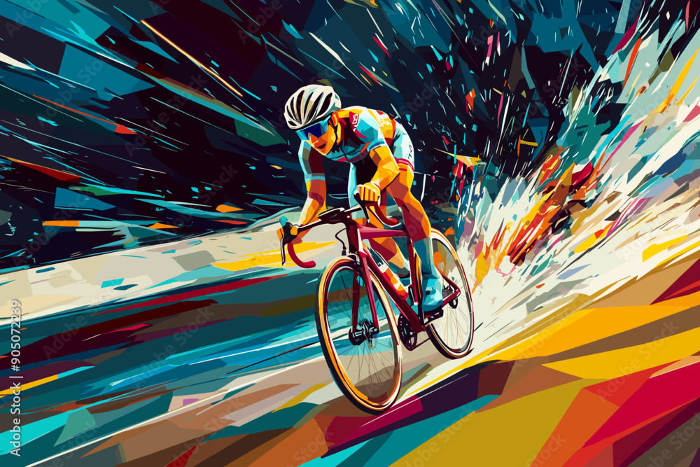 Professional bicyclist riding a bike cycling on abstract low poly color ...