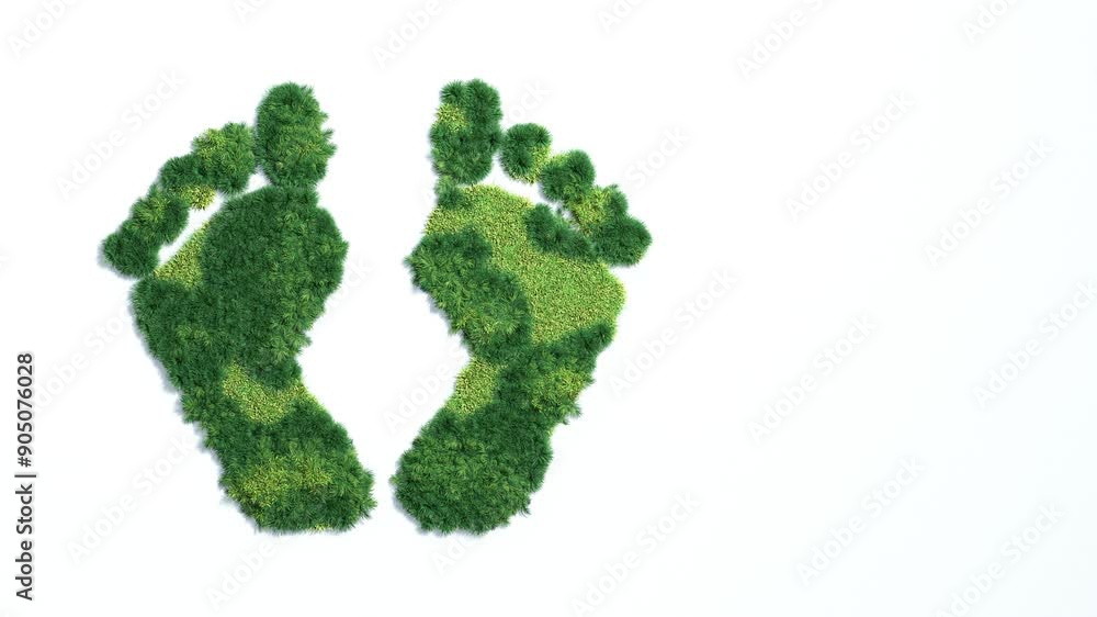 Growing plants on white background in the shape of footprints icon ...