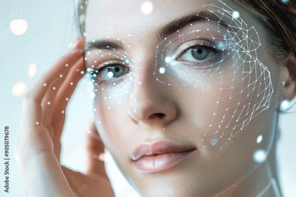 A womans face is marked with intricate dots and lines created by ...