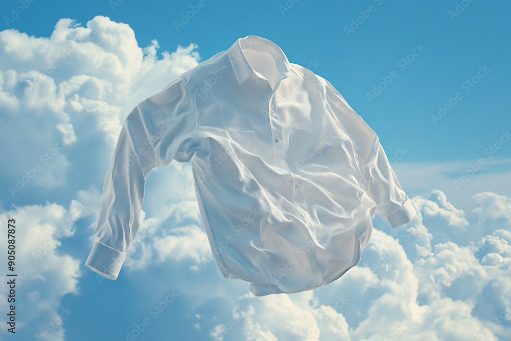 White shirt with ghost model floating in blue background. Snow-white ...