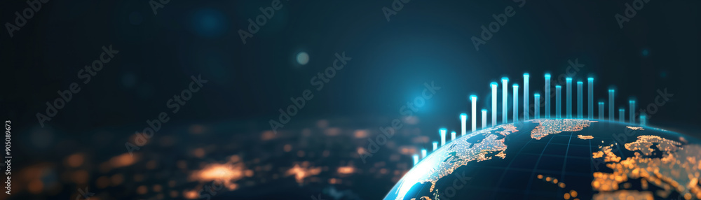 Global Digital Economy with Rising Bar Graph on World Map Stock ...