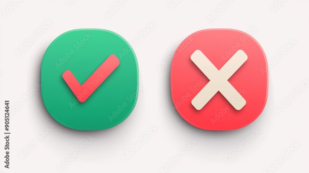 Green Check Mark Tick and Red Cross X Icons on Round and Square ...