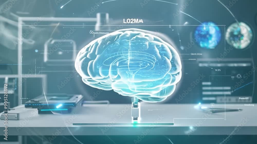 A holographic representation of a human brain is displayed in a ...