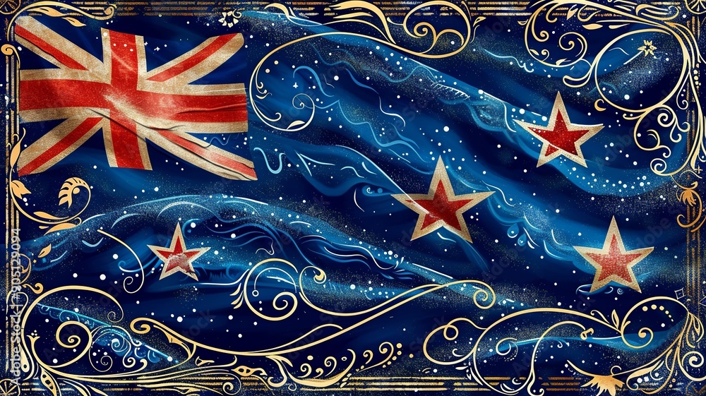 This illustration of the New Zealand flag showcases depth and realism ...