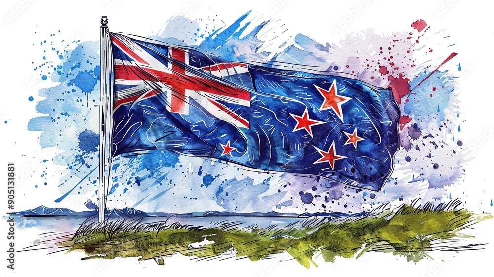This illustration of the New Zealand flag showcases depth and realism ...