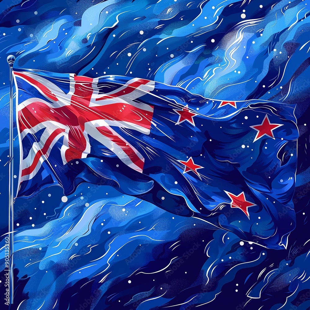 This illustration of the New Zealand flag showcases depth and realism ...