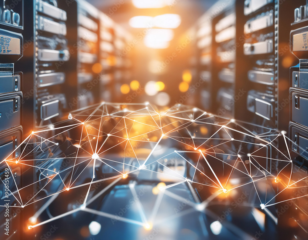 Complex network of interconnected database servers, symbolizing data ...