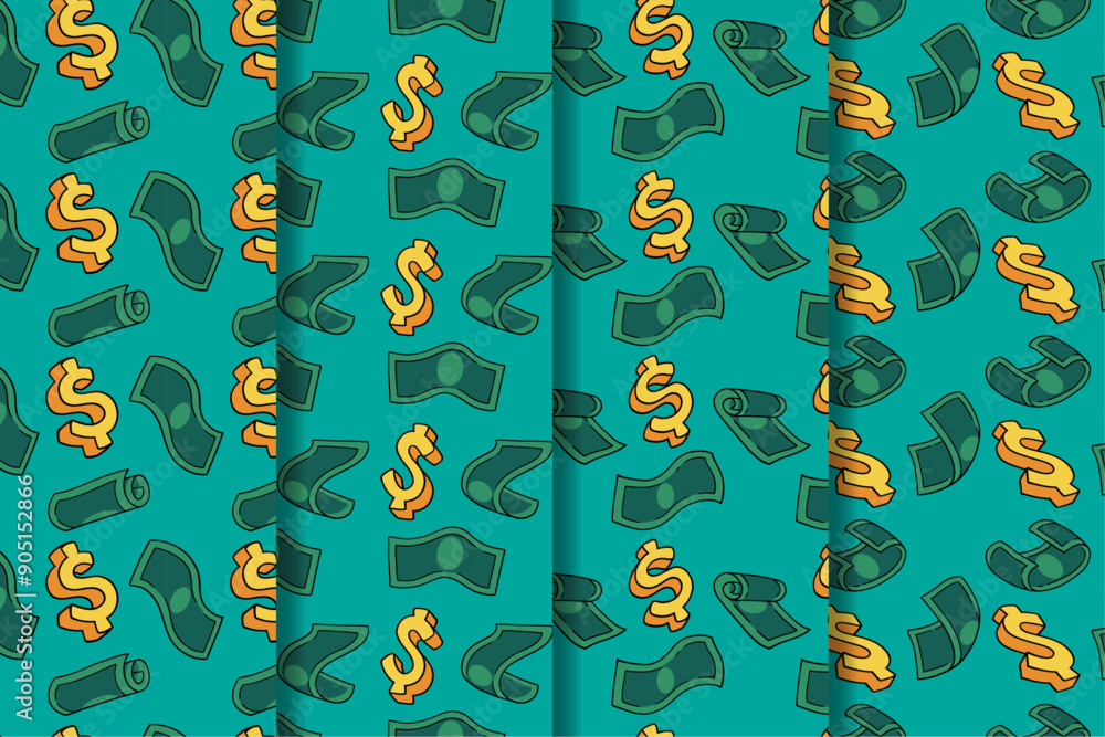 set of green money and 3d dollar symbol cartoon pattern for packaging ...