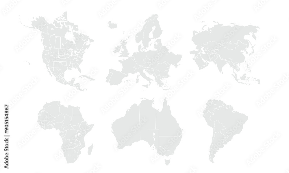 Territory of continents map North America, South America, Europe ...