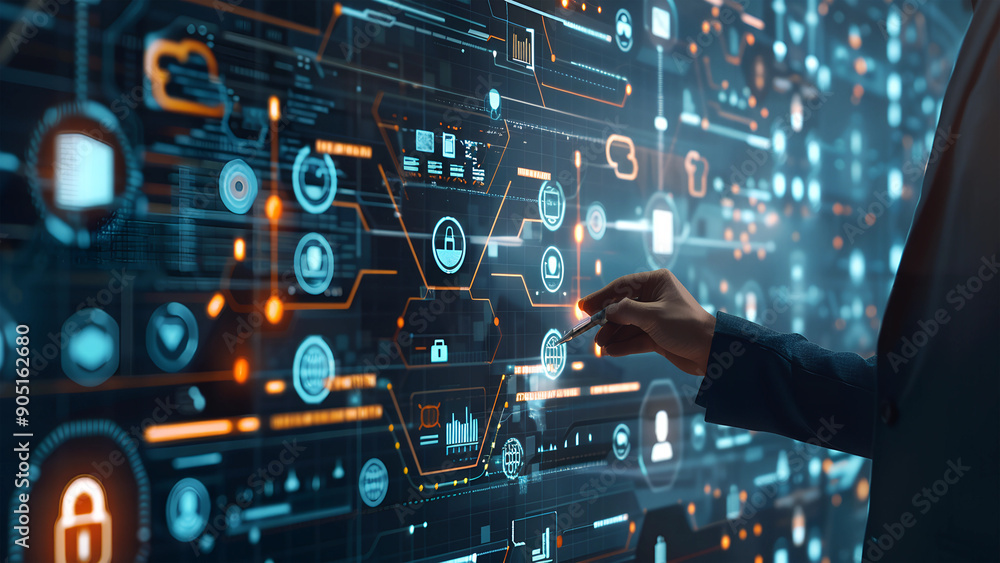 Businessman with virtual cyber security technology,Businessman ...