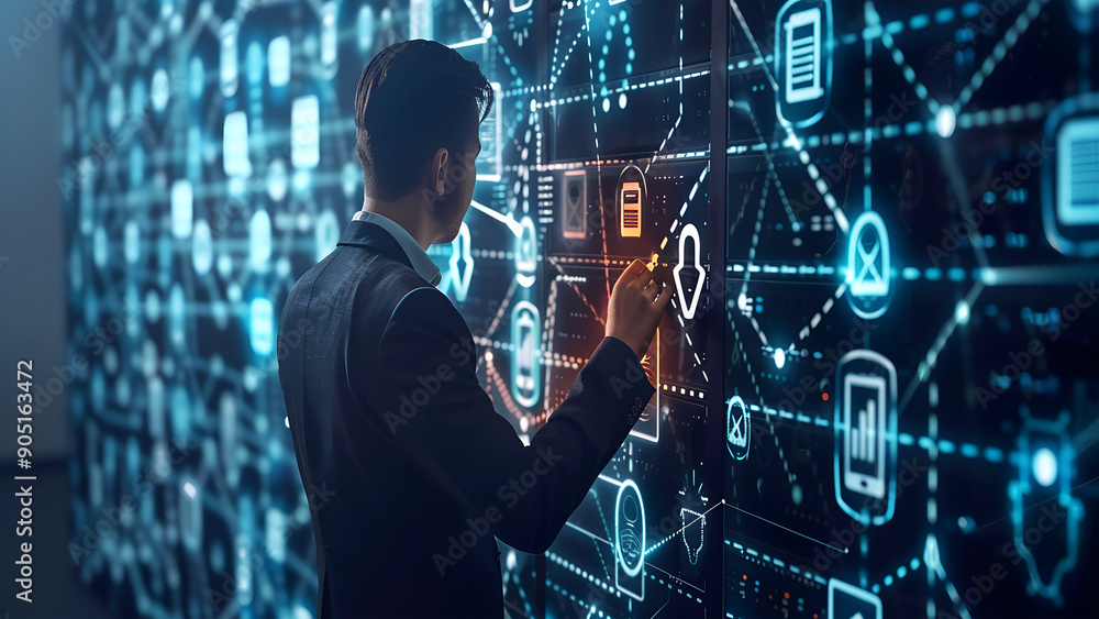 Businessman with virtual cyber security technology,Businessman ...