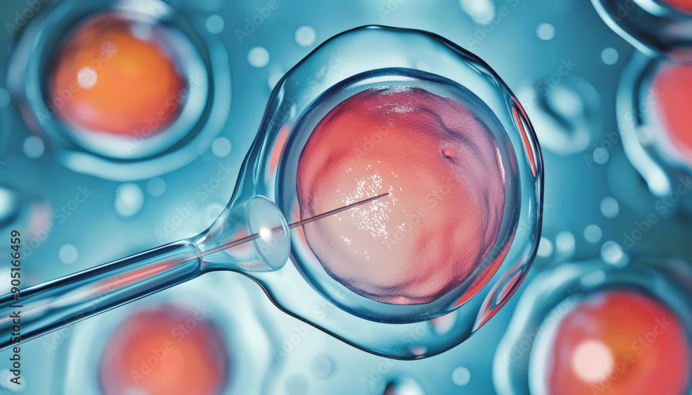 Medical needle injection into human egg cell microscopy detail, IVF In ...