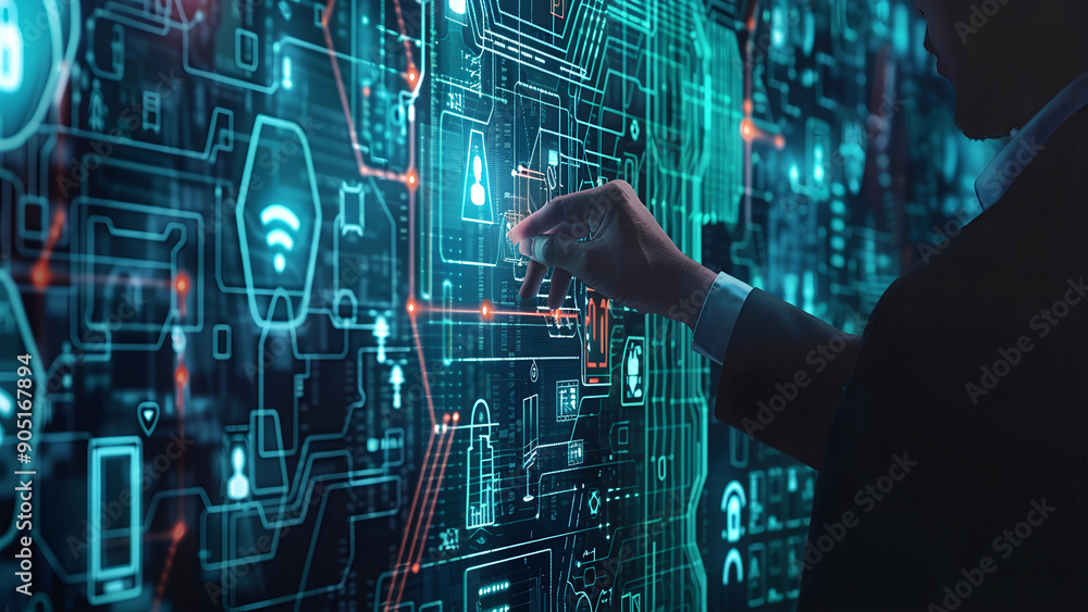 Businessman with virtual cyber security technology,Businessman ...