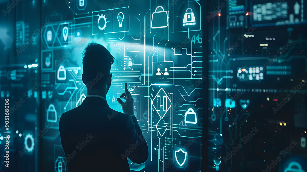 Businessman with virtual cyber security technology,Businessman ... Businessman with virtual cyber security technology,Businessman ...