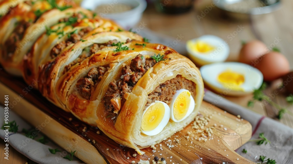 Picnic Roll is a pastry filled with minced meat boiled eggs smoked beef ...
