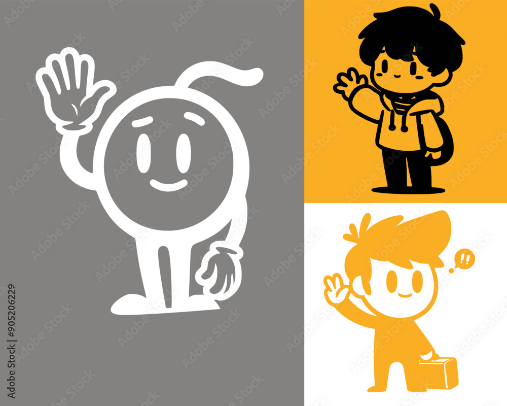 Vetor de Goodbye messagewith funny cartoon character. goodbye, goodbye ...