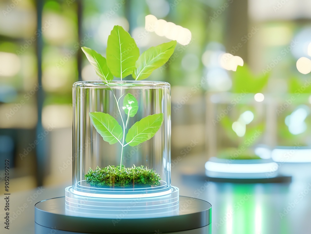 Green Product Innovation A futuristic display of new products designed ...