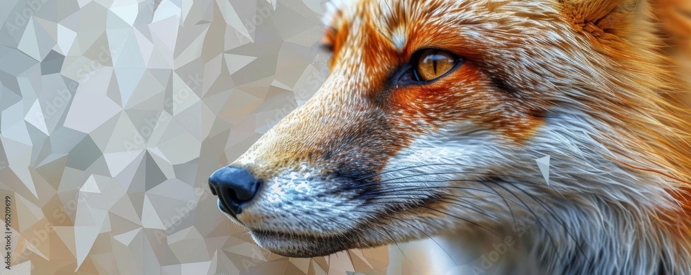 Close-up of a fox with a geometric background. The image captures the ...