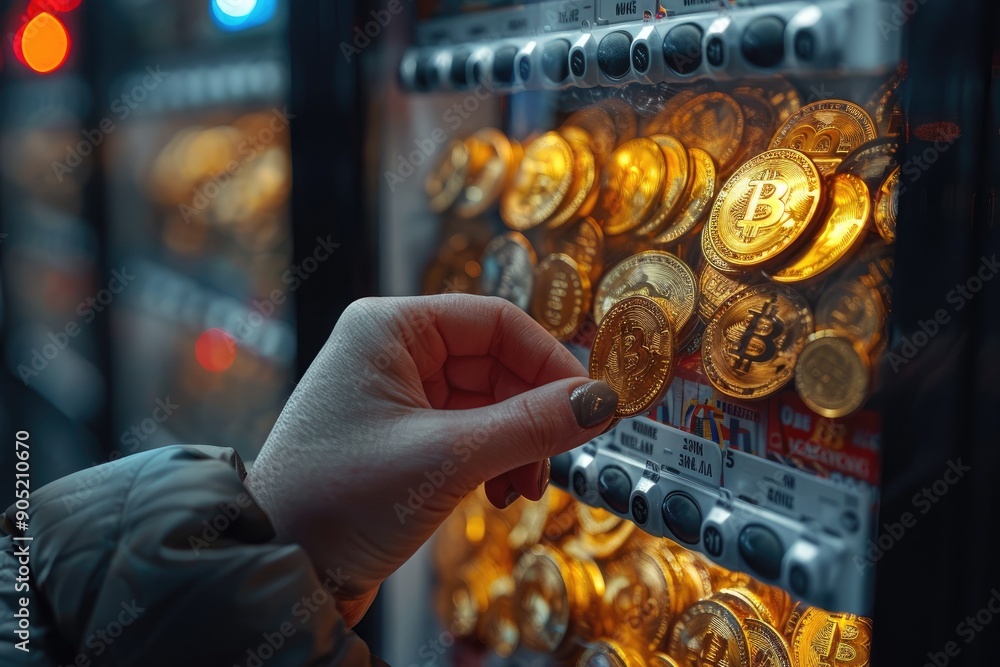 Hand inserting a coin into a vending machine, representing everyday ...