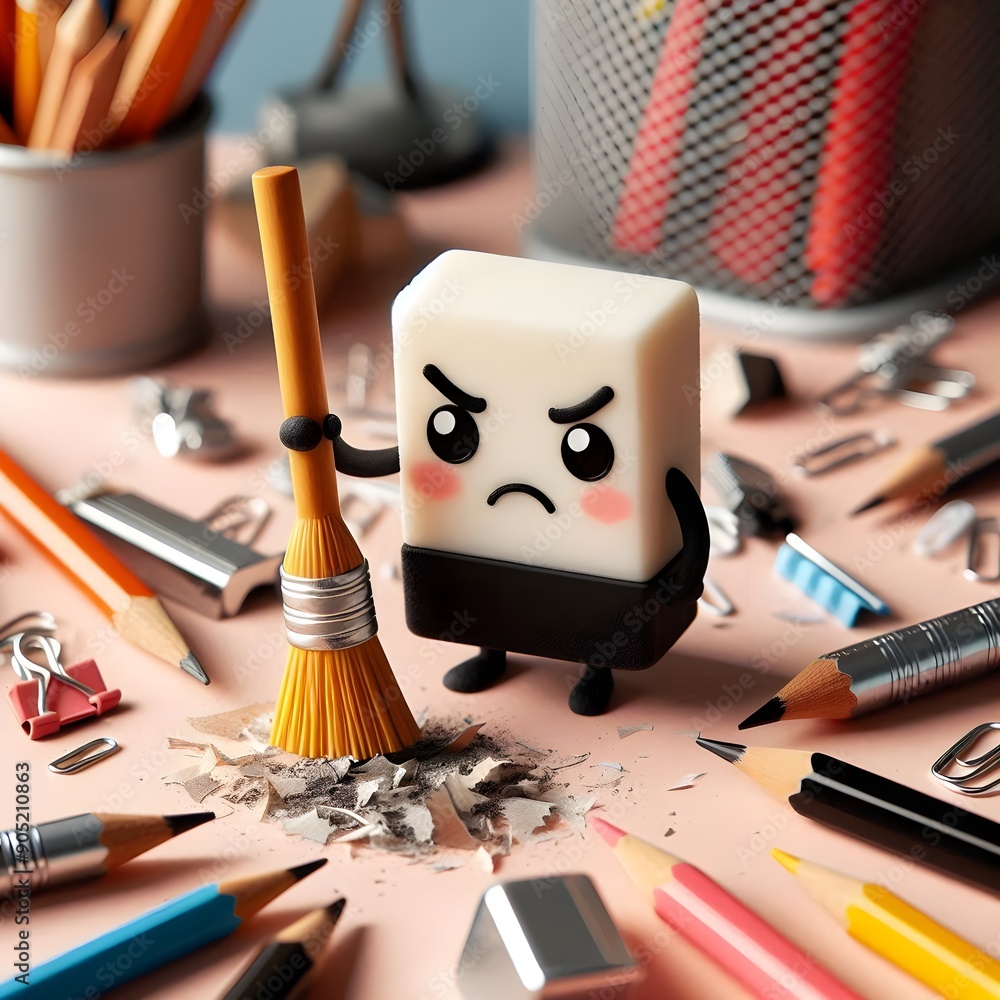 Cartoon Illustration of a stylized eraser with an angry expression ...