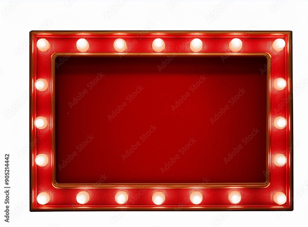 Retro light box frame border with 16-9 aspect ratio, red shining ...