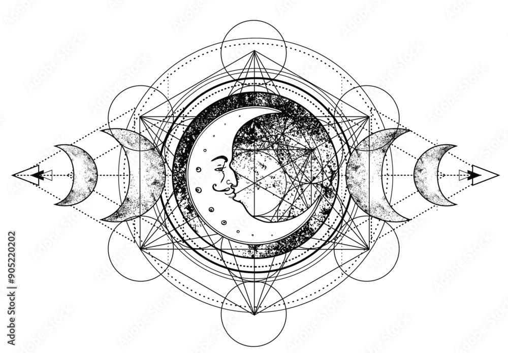 Triple moon pagan Wicca moon goddess symbol. Three-faced Goddess Maiden ...