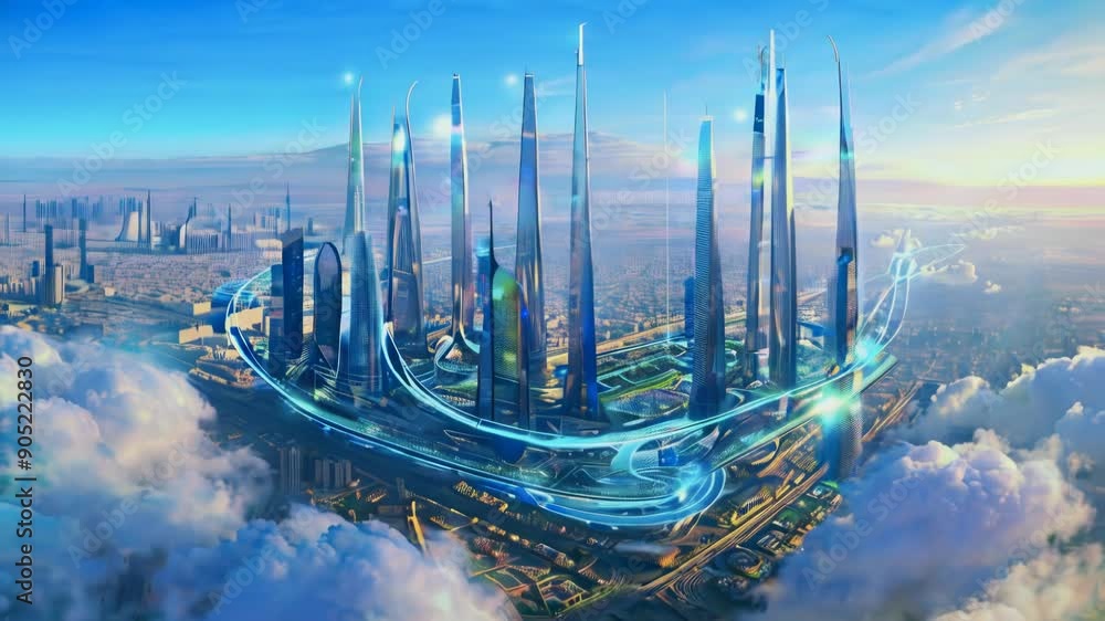 Futuristic city saudi arabia, cloud, Internet of things,Aerial view of ...