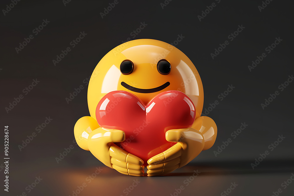love emoticon on gray background 3d rendering ,Smiling Face Emoji ...