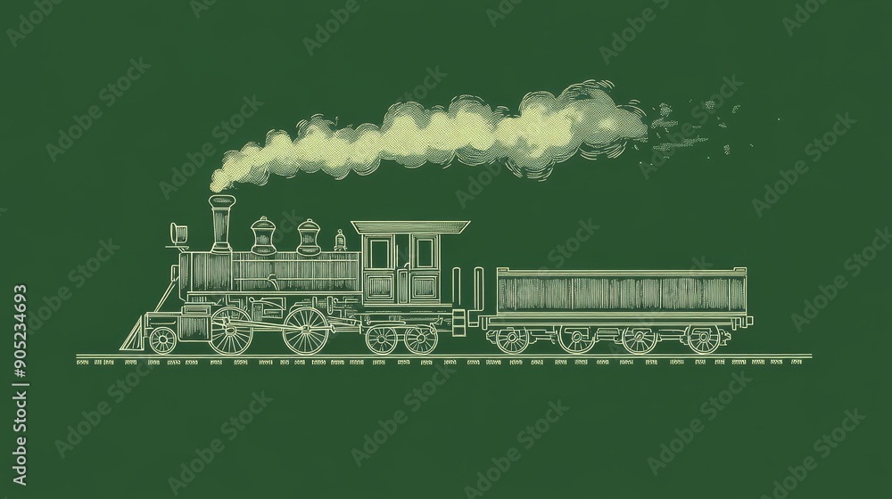 A vintage steam locomotive train with a single passenger car and a ...