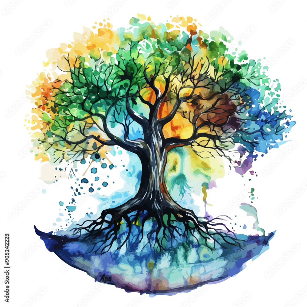 Watercolor vector of tree of life, isolated on a white background, tree ...