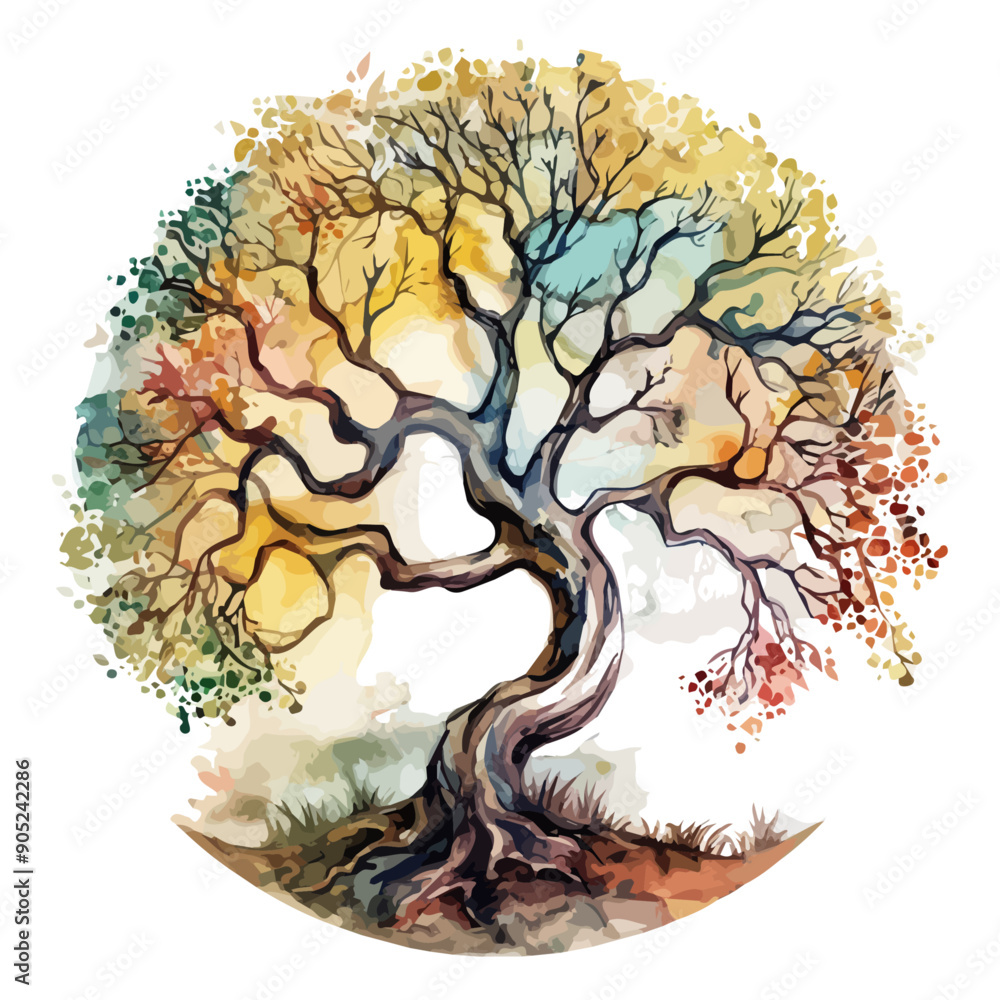 Watercolor vector of tree of life, isolated on a white background, tree ...