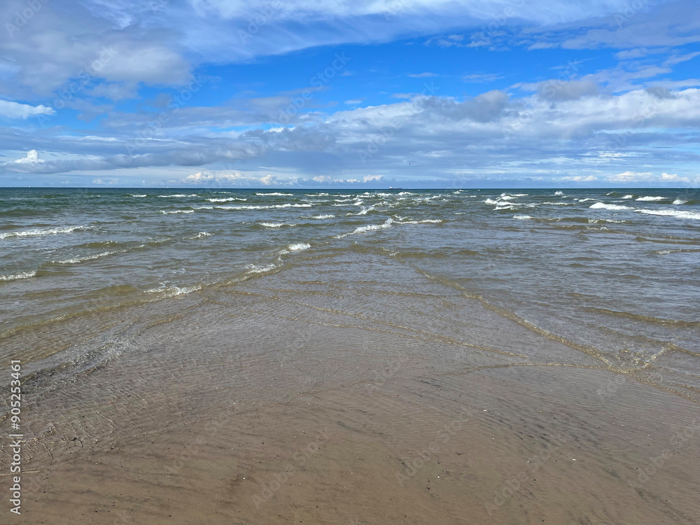 Sandbar spit at Skagen Odde called Grenen - a famous place where North ...