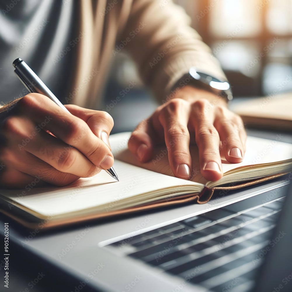 Modern Home Office Workspace with Professional Man Typing Stock Photo ...