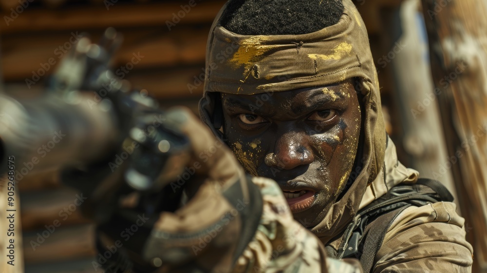 War game paintball gun, shooting man, and aim for vision, face, or ...