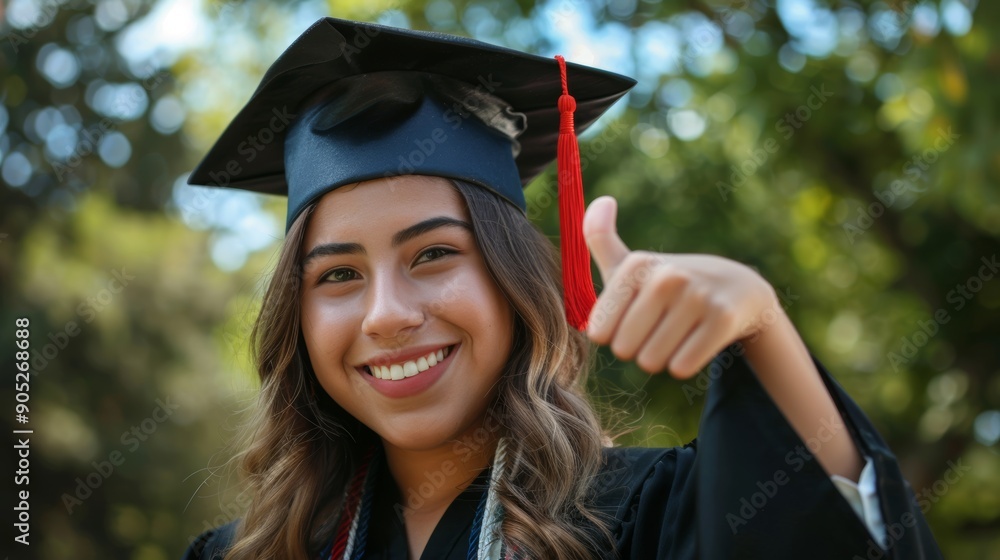 Educational accomplishment, graduation, and campus photo of girl with ...