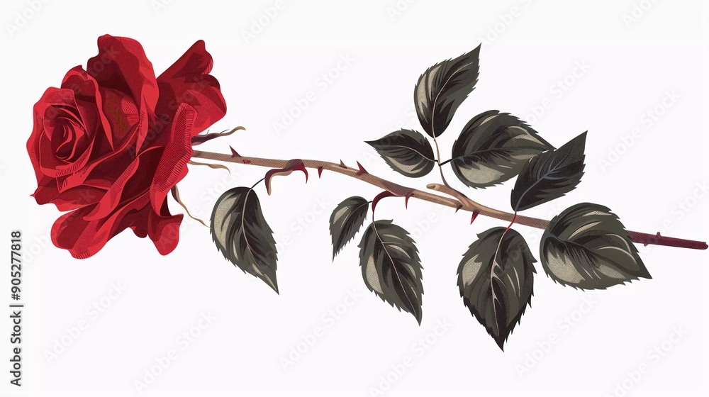 Single red rose vector illustration isolated on white background very ...