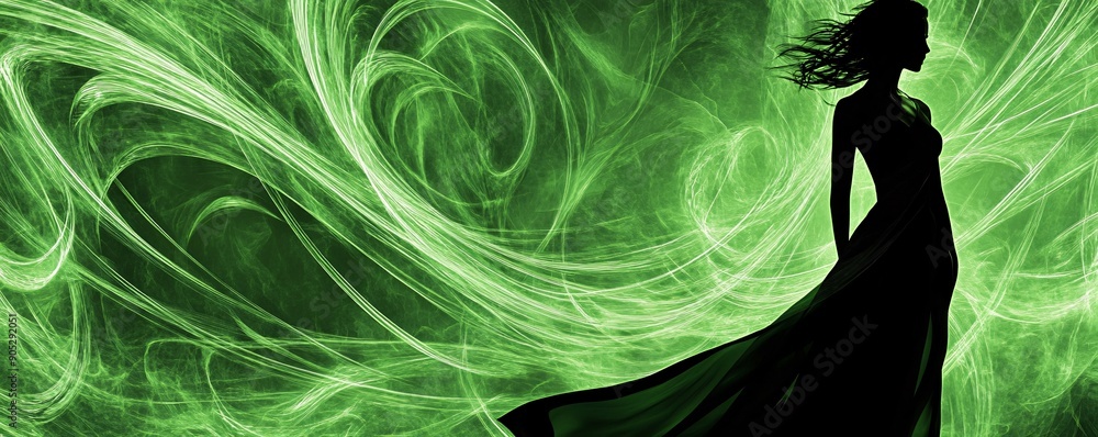 Emerald portal to inner worlds woman on threshold of green dimension ...