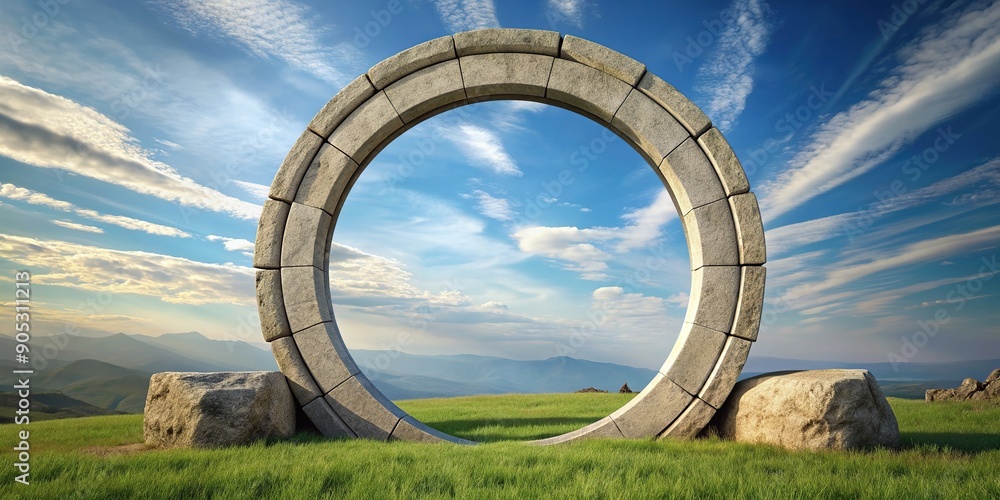 Stargate made of stone in the form of a circle, medium shot ...