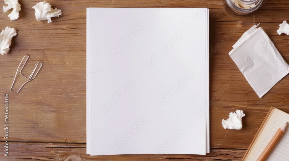 Minimalist booklet mockup, blank front cover, top view, clean white ...