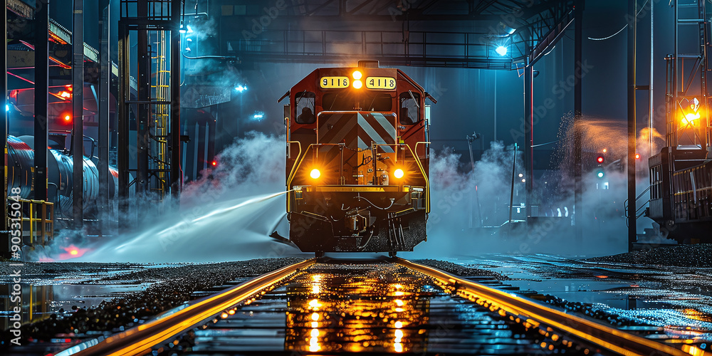 Capturing Nighttime Train Wash with Misty Water Effects for Visual ...