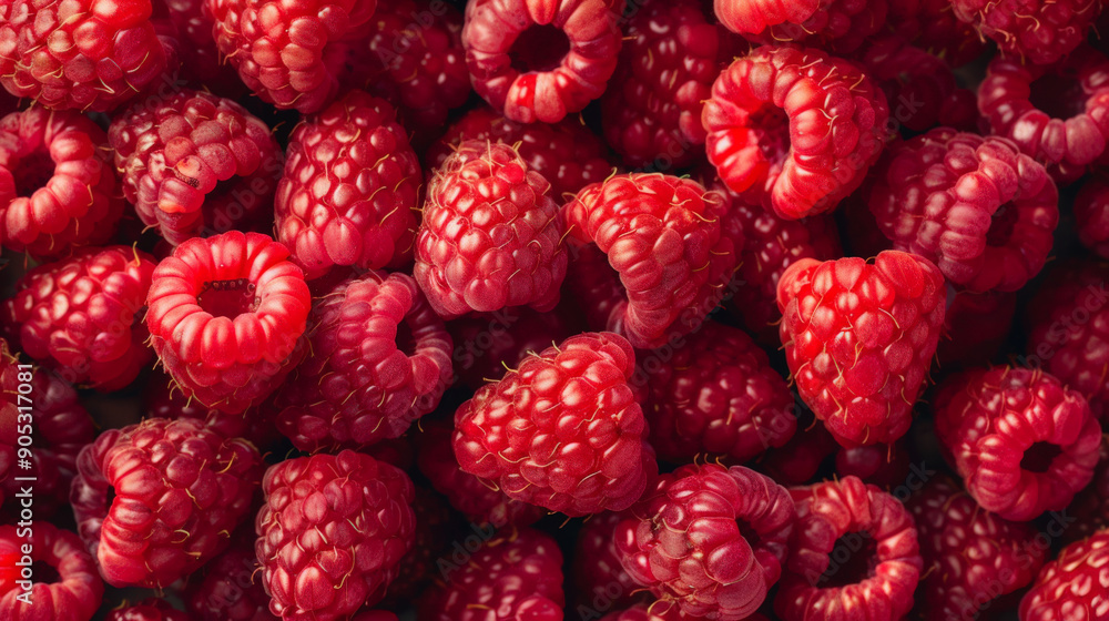 A close-up background of fresh raspberries, showing their natural ...