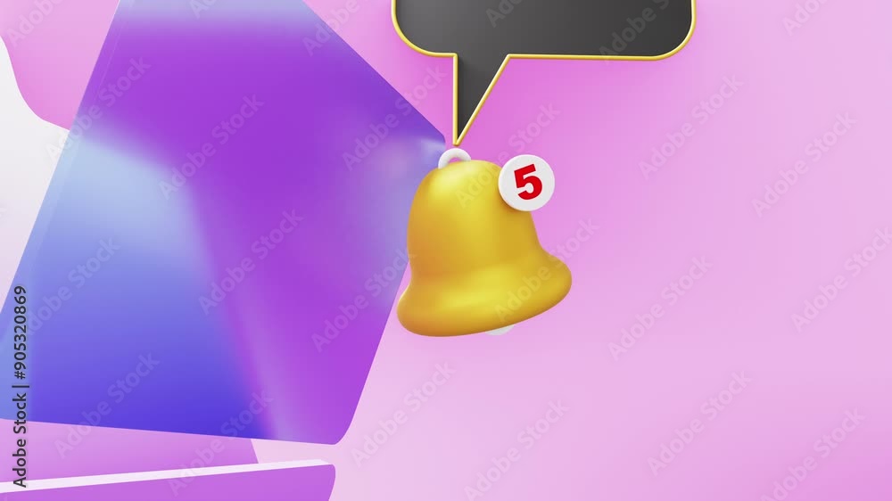 Futuristic glass folder icon with new messages bell on pink background ...